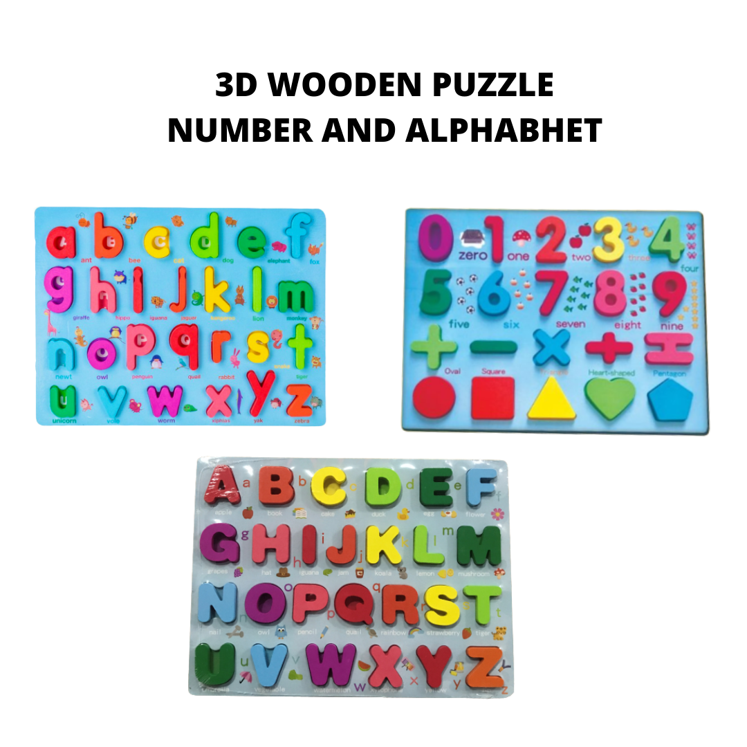 3D WOODEN PUZZLE NUMBER AND ALPHABET - MommyHappy