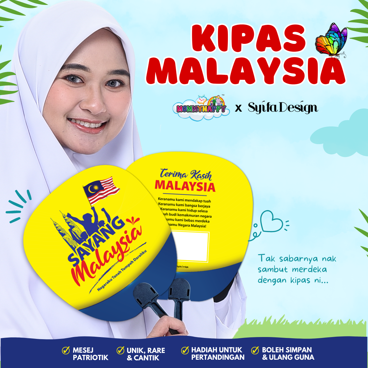 KIPAS MALAYSIA MOMMY HAPPY x SYIFA DESIGN (MALAYSIA MERDEKA) – KUNING ...