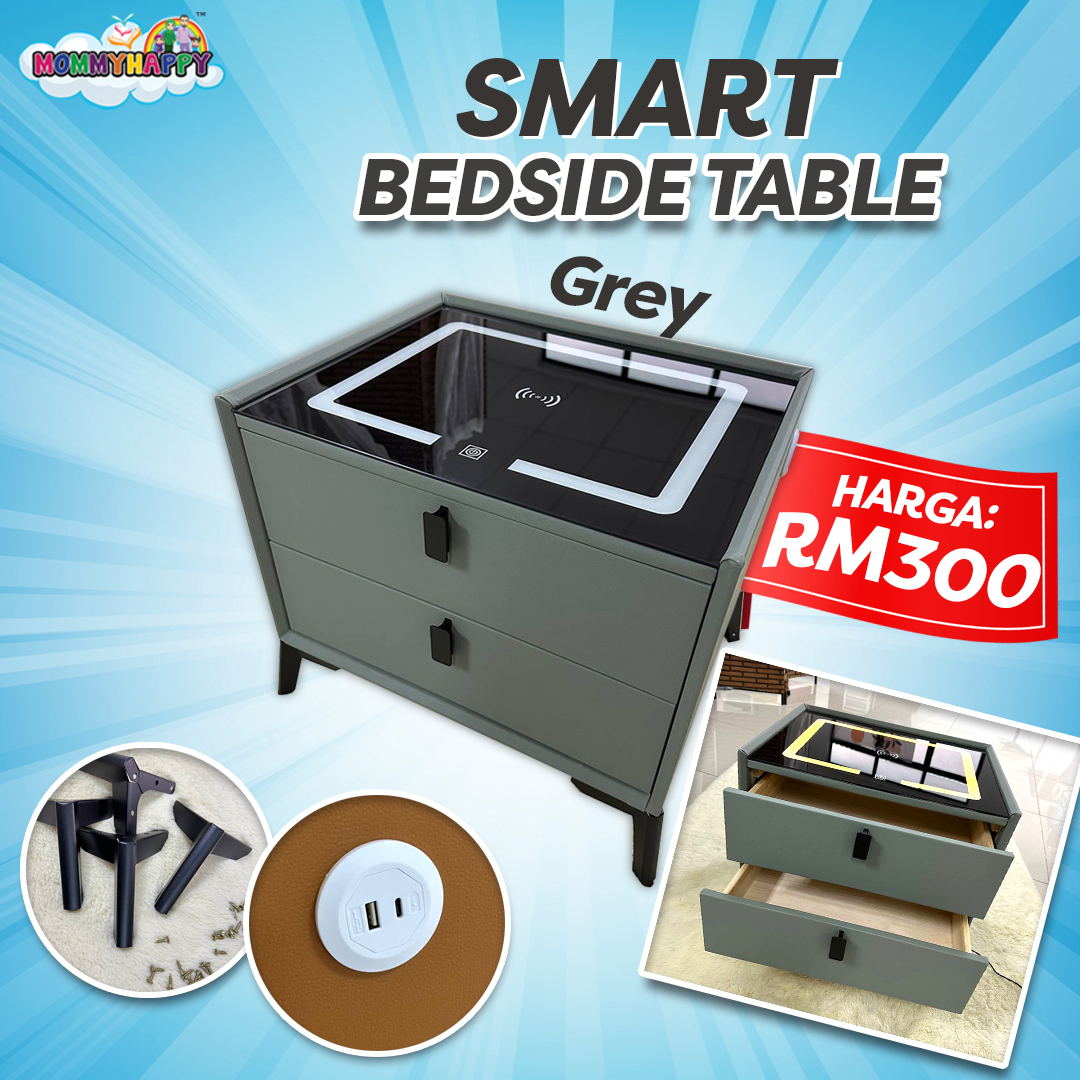 SMART BEDSIDE TABLE (GREY & BROWN) - MommyHappy